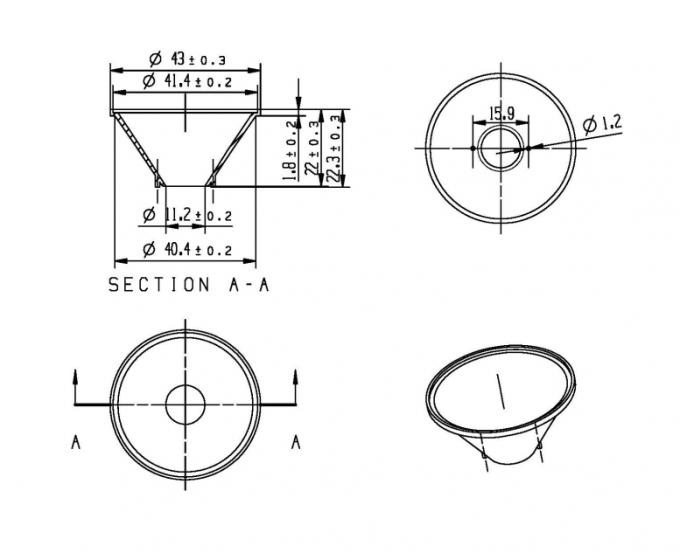 43mm COB LED Reflector Cup 60 Degree For 20w CXA 1520 LED Spot Light